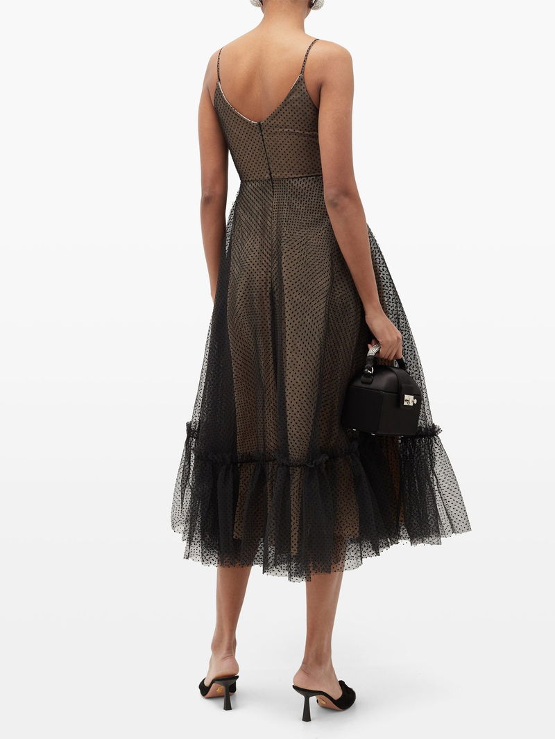 Zimmermann Wavelength Ruched Polka Dot Tulle Midi Dress In Black Endource