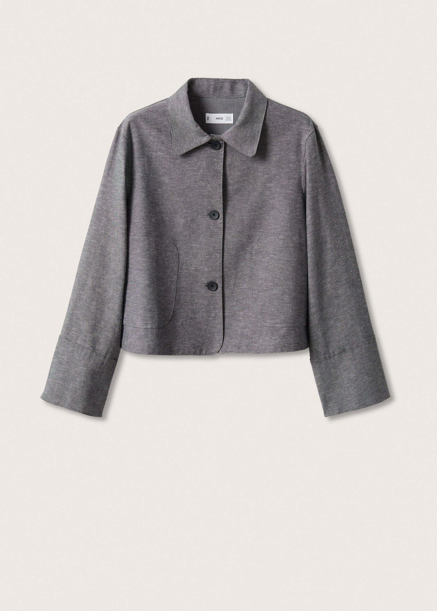 MANGO Cropped Linen-Blend Jacket in Medium Heather Grey | endource