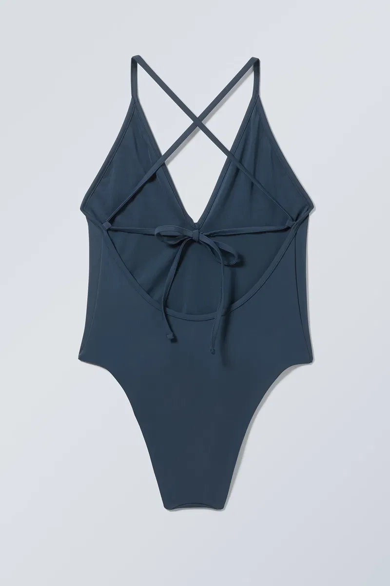 WEEKDAY Deep V-Neck Swimsuit in Navy | Endource