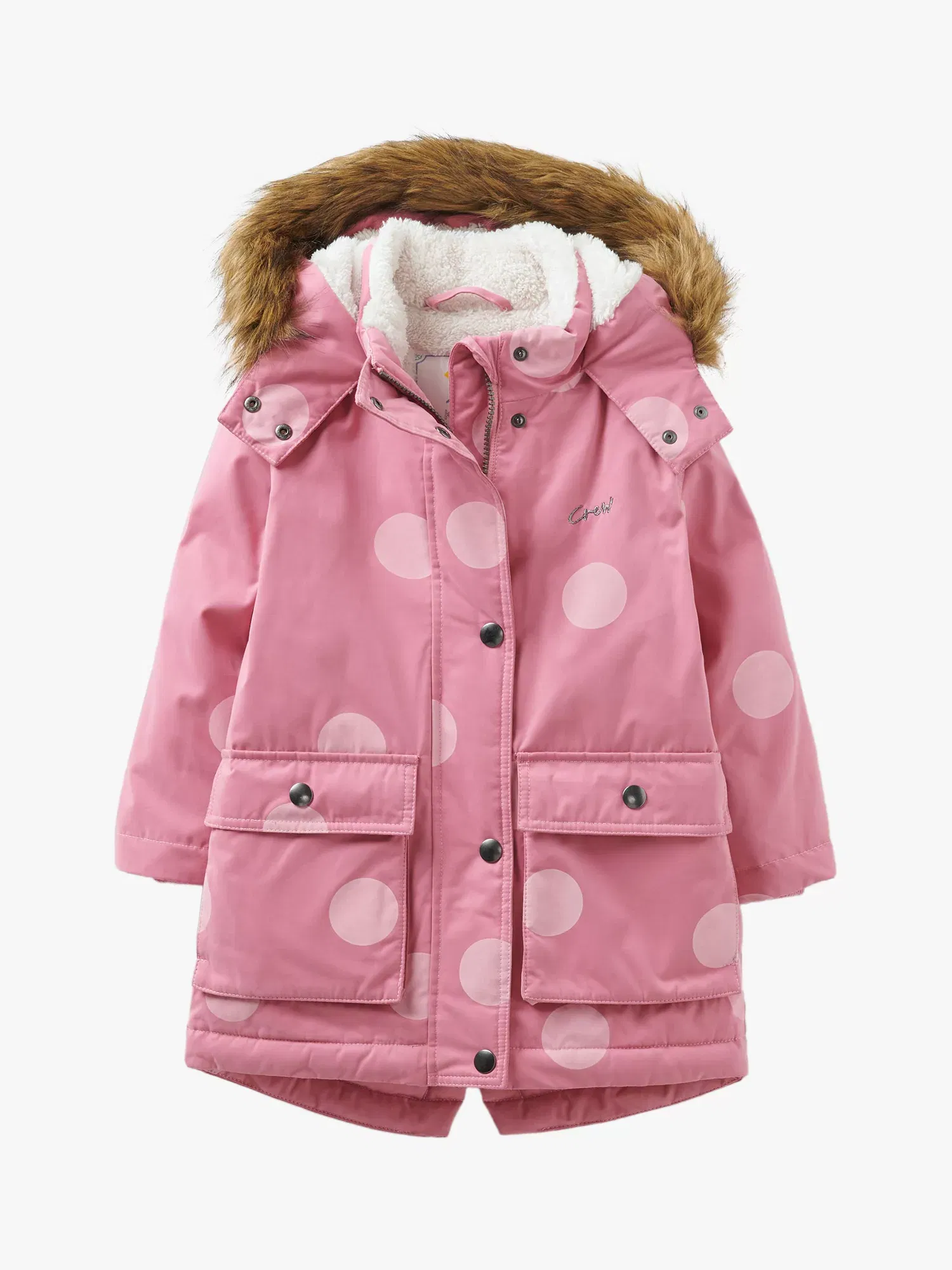 CREW CLOTHING Spotty Parka Coat in Pink | endource