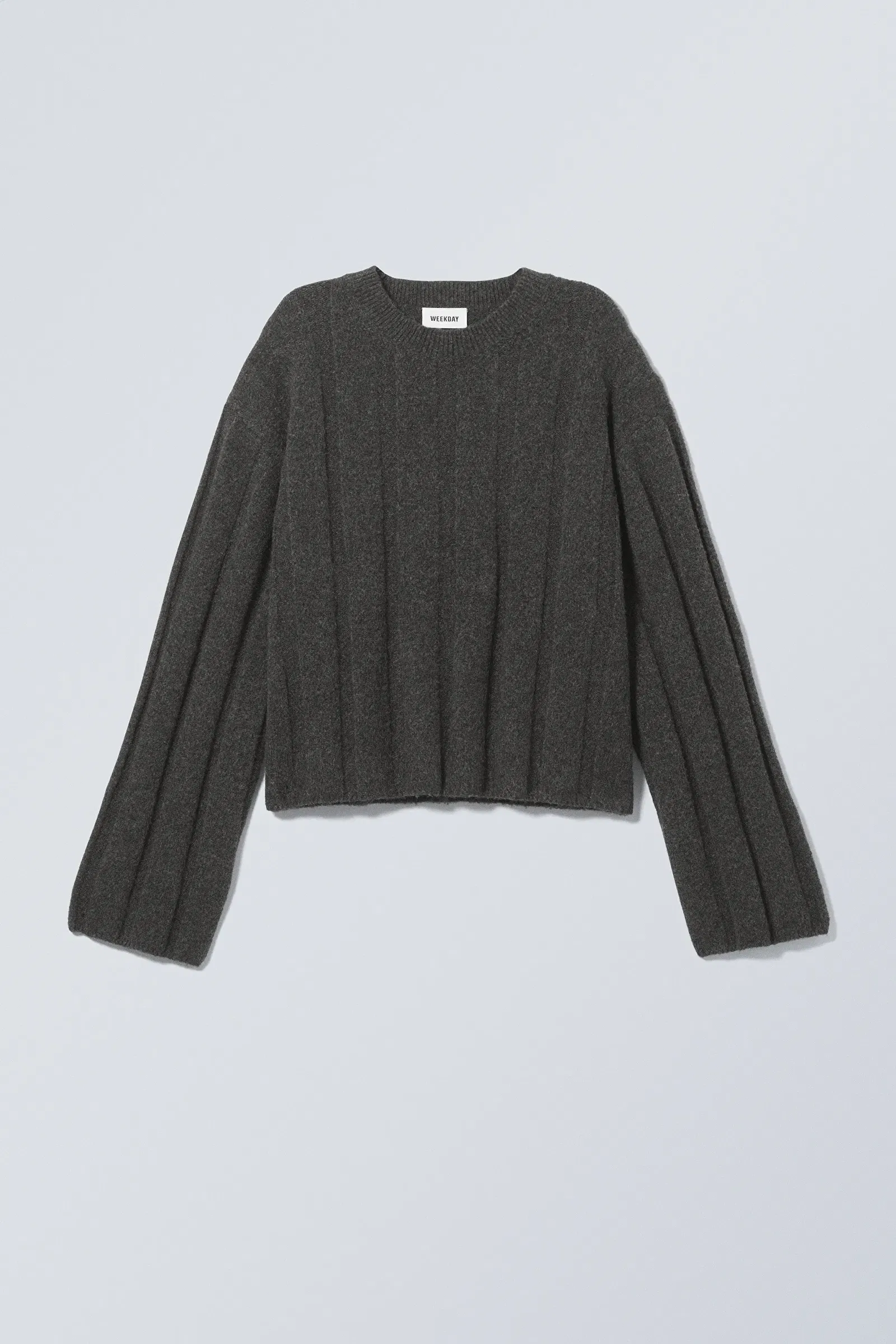 WEEKDAY Fiona Rib Sweater in Dark Grey | endource