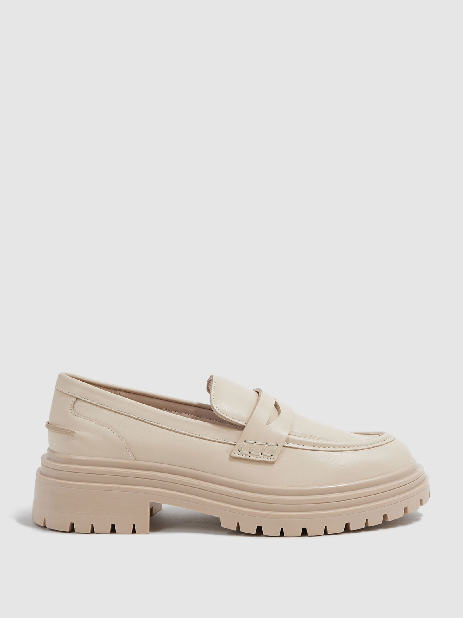 REISS Adele Leather Chunky Cleated Loafers in Ecru | Endource