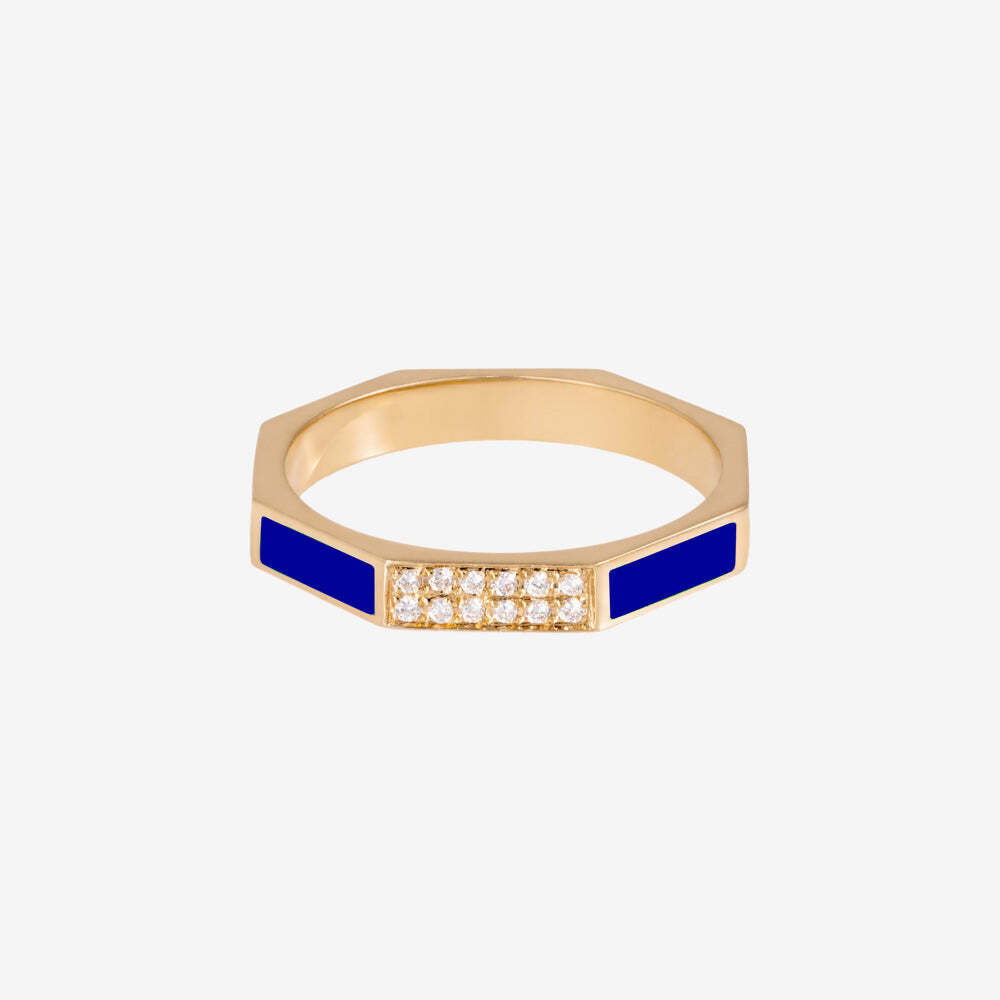THE ALKEMISTRY Yellow Gold Lapis Enamel & Diamond Amarene Ring | endource