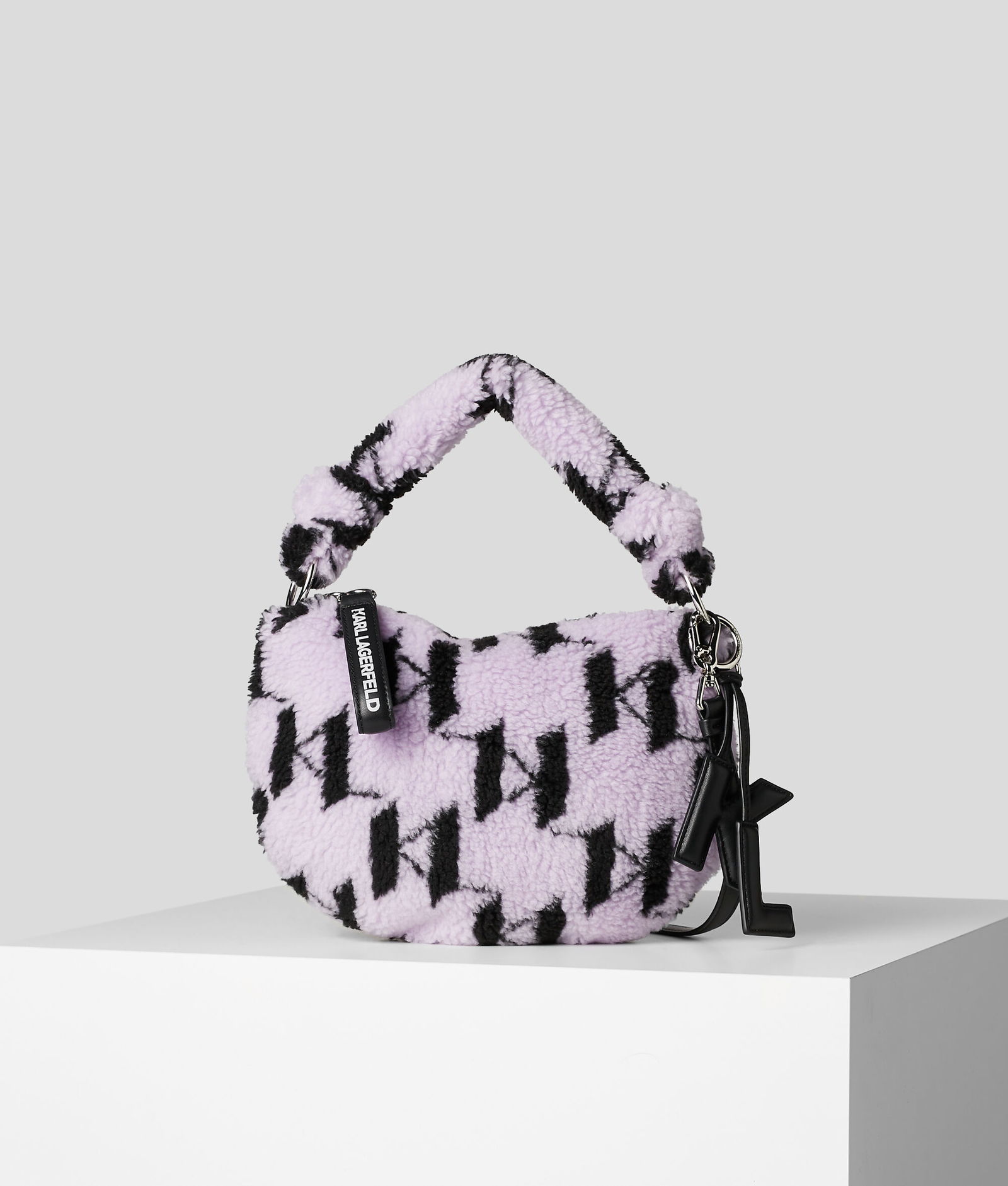 KARL LAGERFELD K/Knotted Monogram Faux-Shearling Shoulder Bag in PASTEL ...
