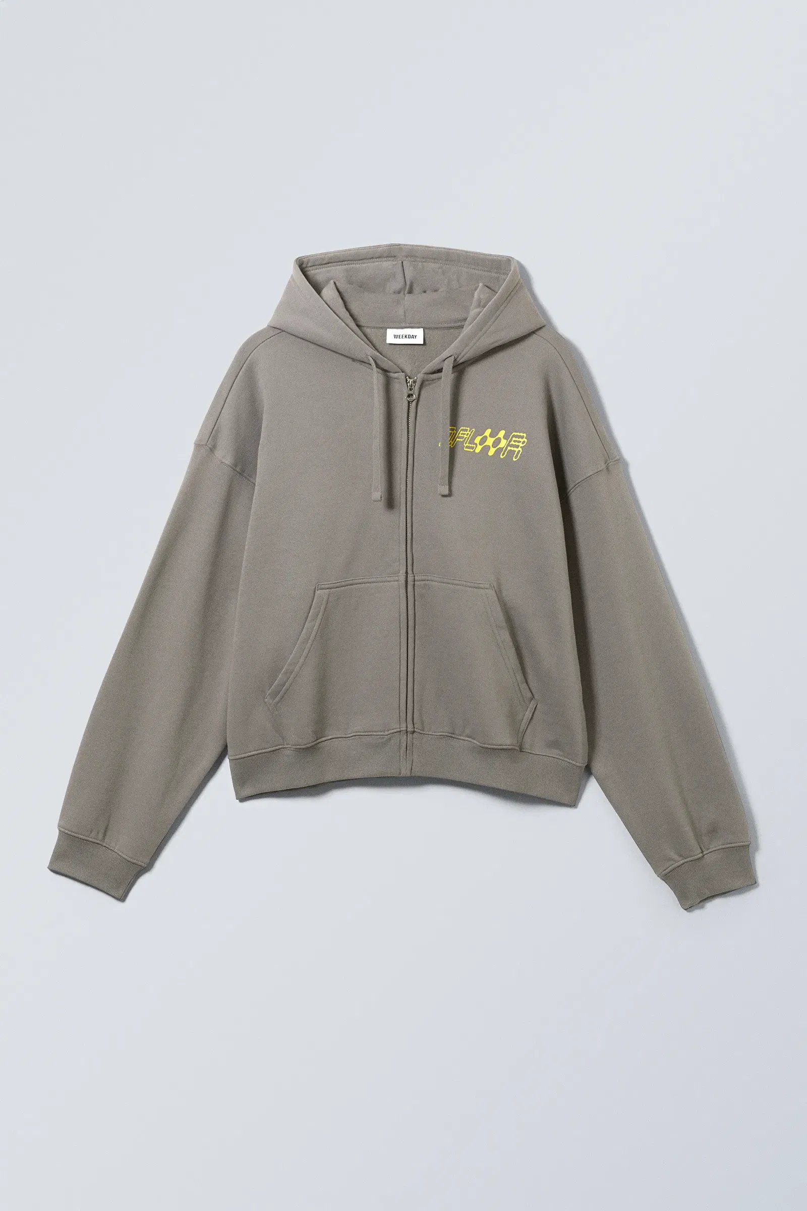 WEEKDAY Boxy Graphic Zip Hoodie in D.Floor Hypnox Grey | endource