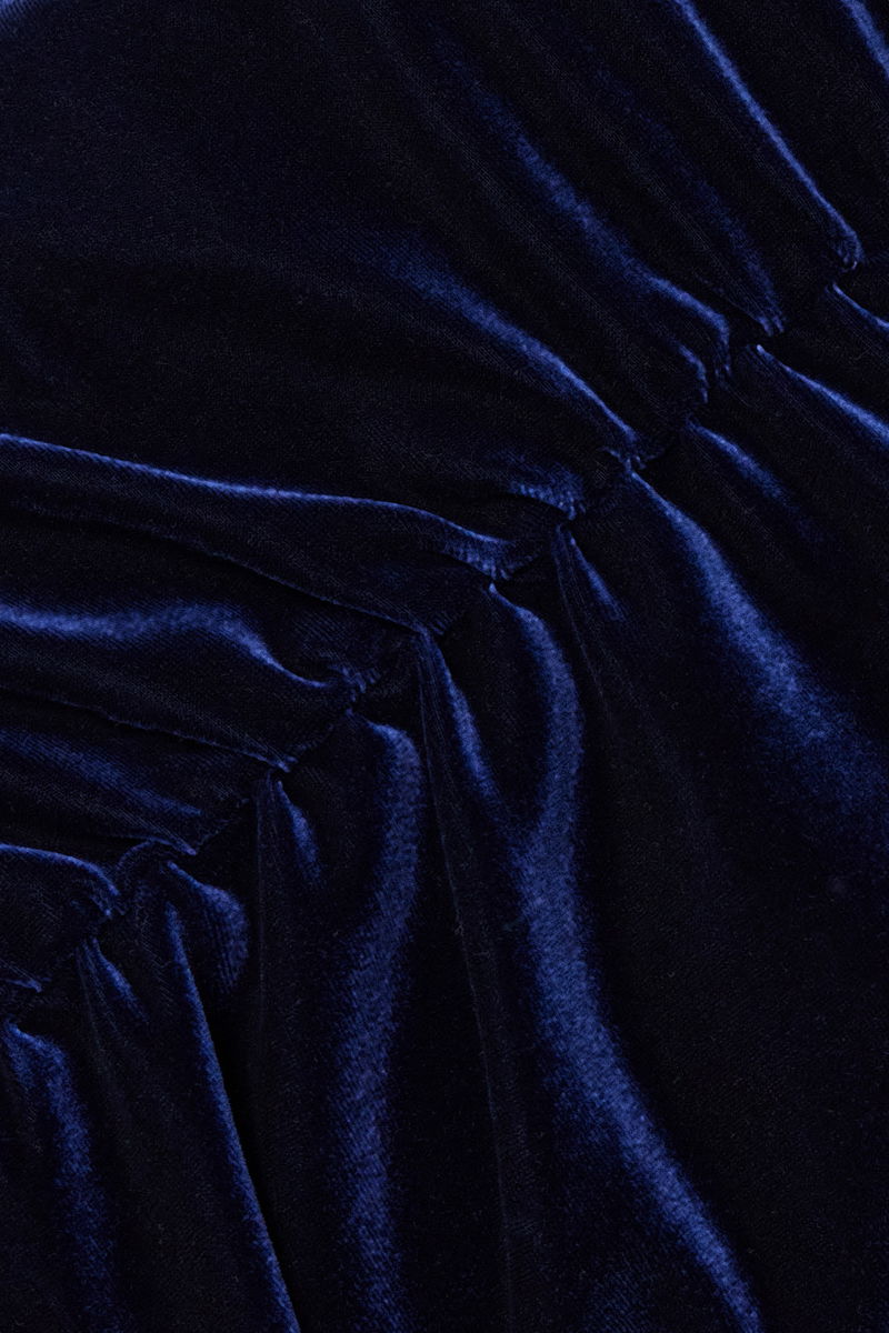 GANNI Ruched Stretch Recycled-Velvet Maxi Dress in Blue | endource