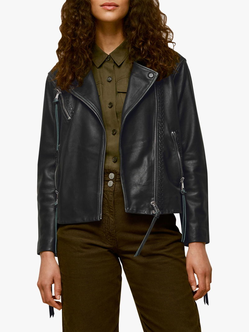 WHISTLES Tessa Tumbled Leather Jacket in Black | Endource