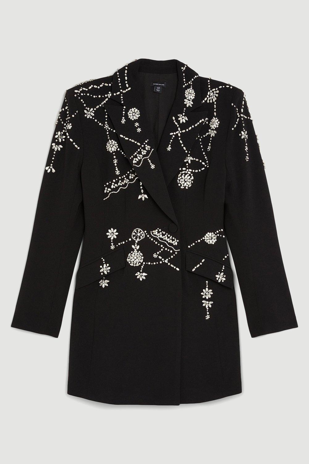 Karen Millen Crystal Embellished Cady Blazer Woven Mini Dress Endource