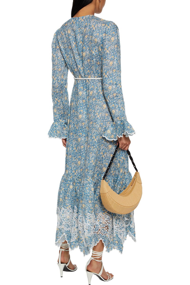 Zimmermann Carnaby Floral Print Broderie Anglaise Linen Maxi Dress In