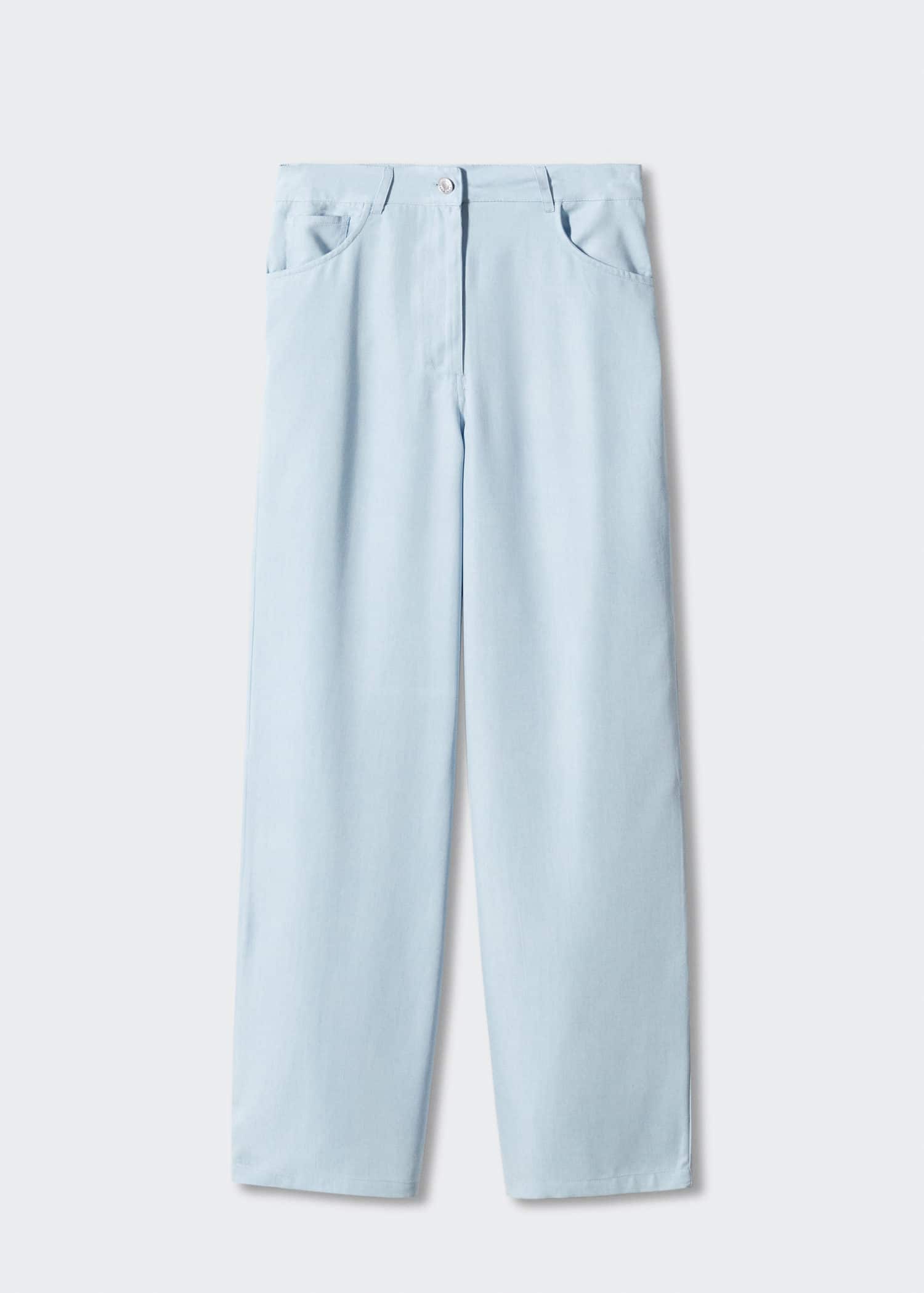 MANGO Wideleg Lyocell Trousers in Light Blue | Endource