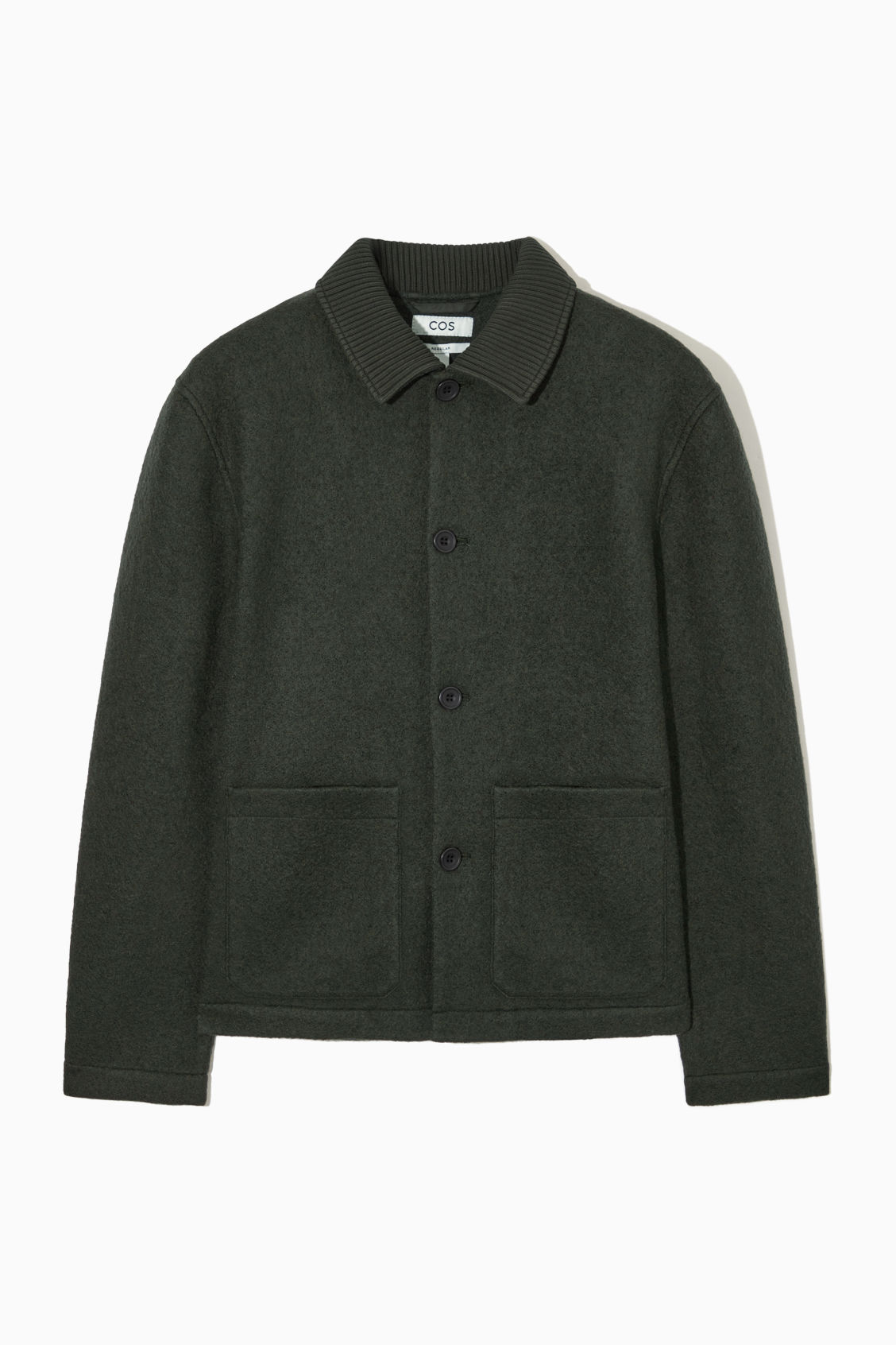 COS Knitted-Collar Workwear Jacket in DARK GREEN | endource