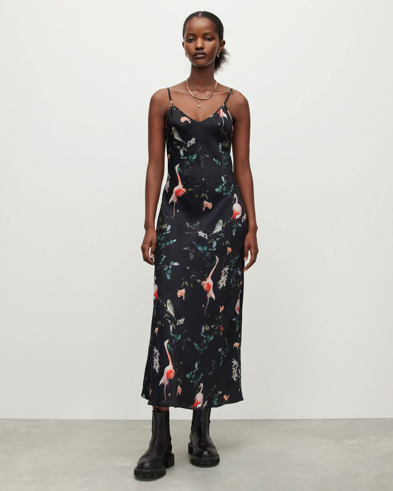 ALLSAINTS Bryony Fabia Midi Dress in Black | Endource