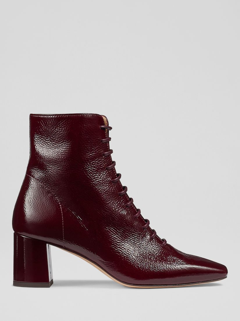 L.K. BENNETT Arabella Patent Lace Up Boots in Red | endource