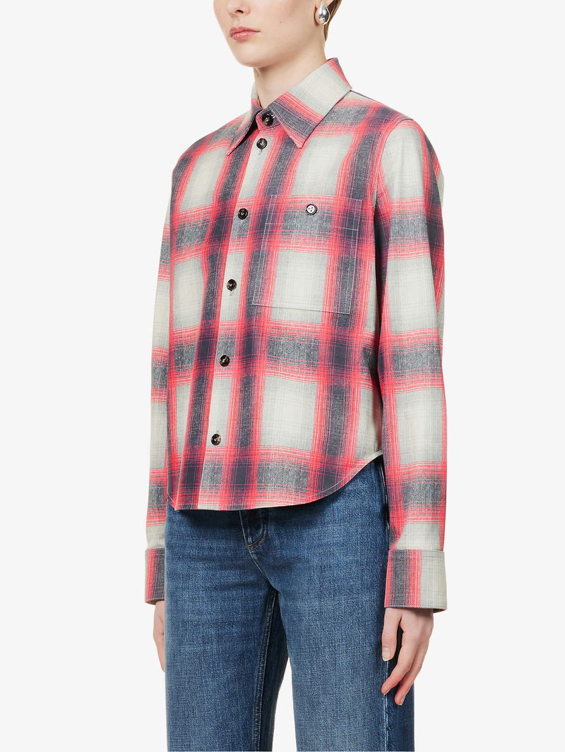 BOTTEGA VENETA Check-Pattern Nubuck-Leather Shirt in Grey Red Black ...