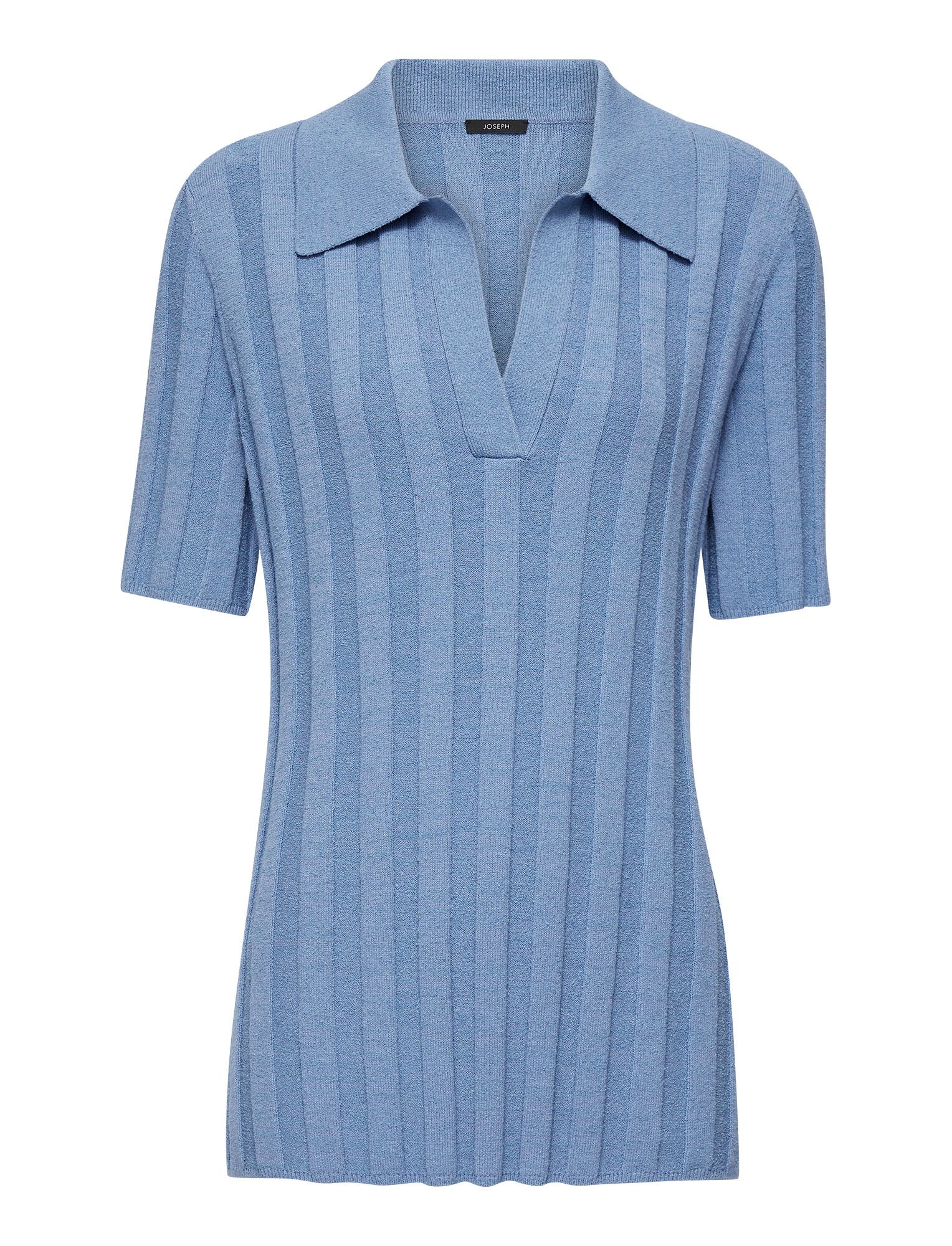 JOSEPH Textured Rib Polo Top in Sky blue | endource