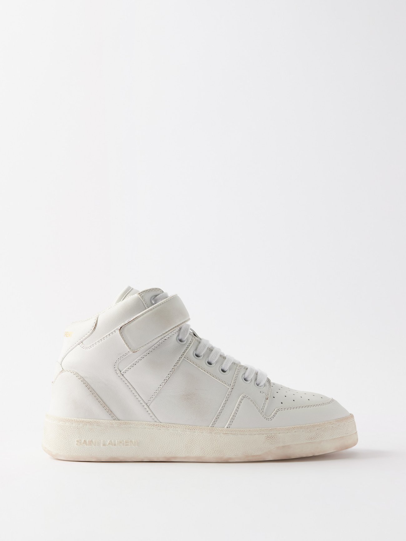 SAINT LAURENT Lax Distressed Leather High-Top Trainers | Endource
