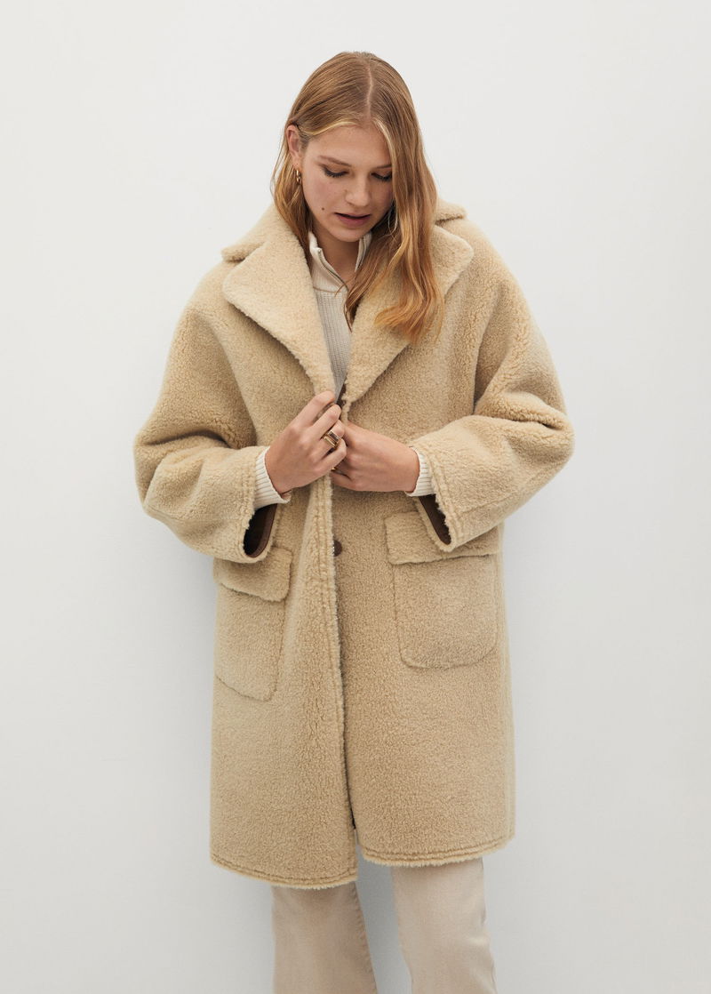 MANGO Reversible Faux Shearling-Lined Coat in Beige | endource