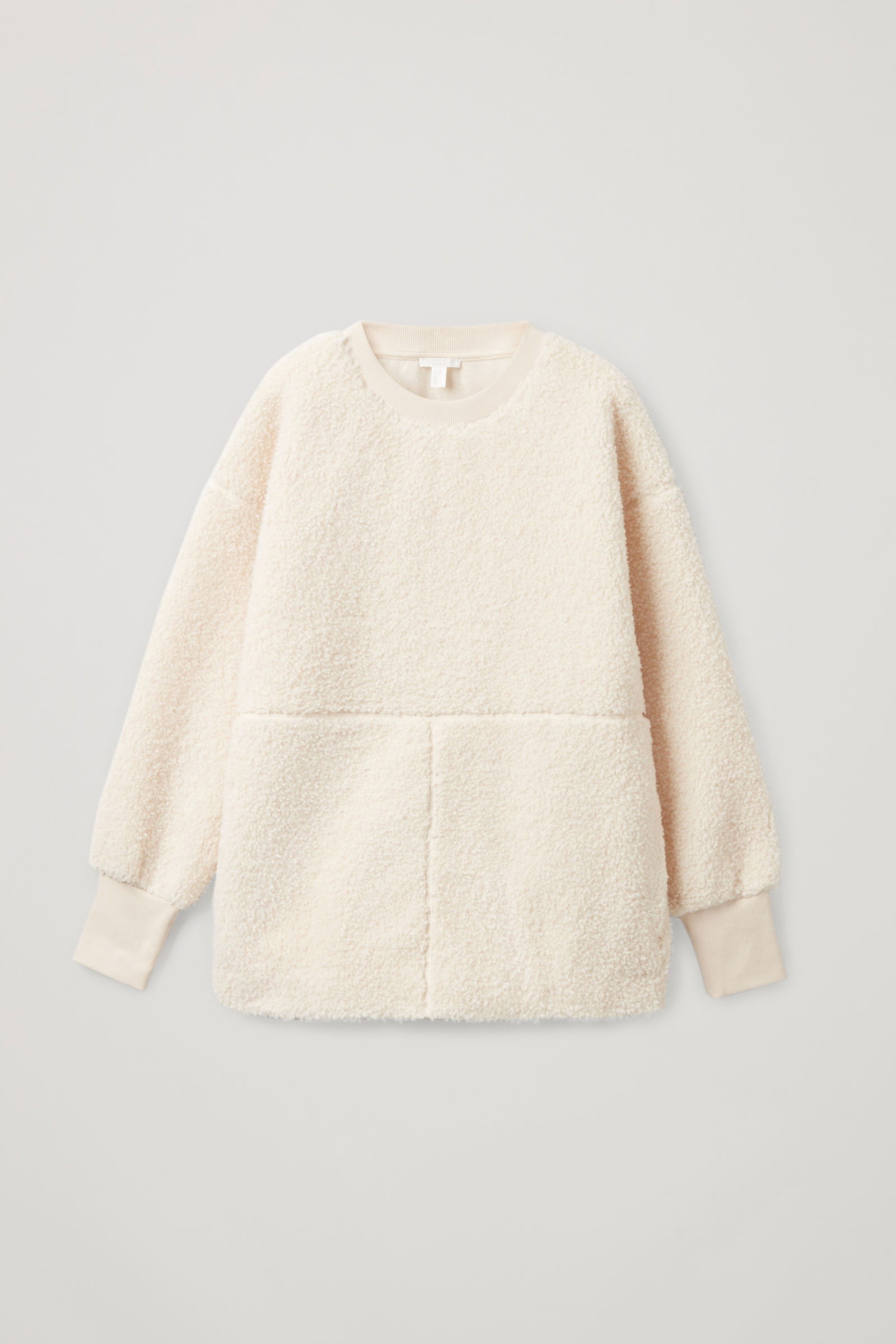 COS Oversized Teddy Fleece Wool-Mix Sweatshirt in beige | endource