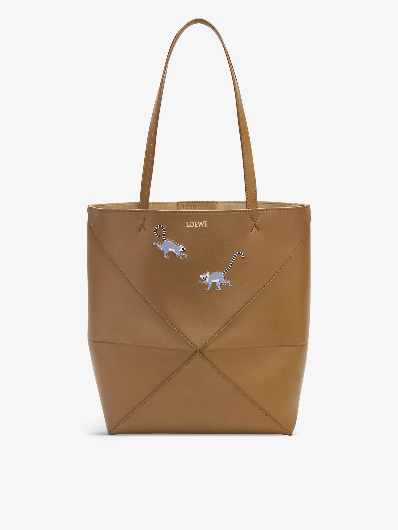 LOEWE Lemur Puzzle Fold Medium Leather Tote Bag in OAK | Endource