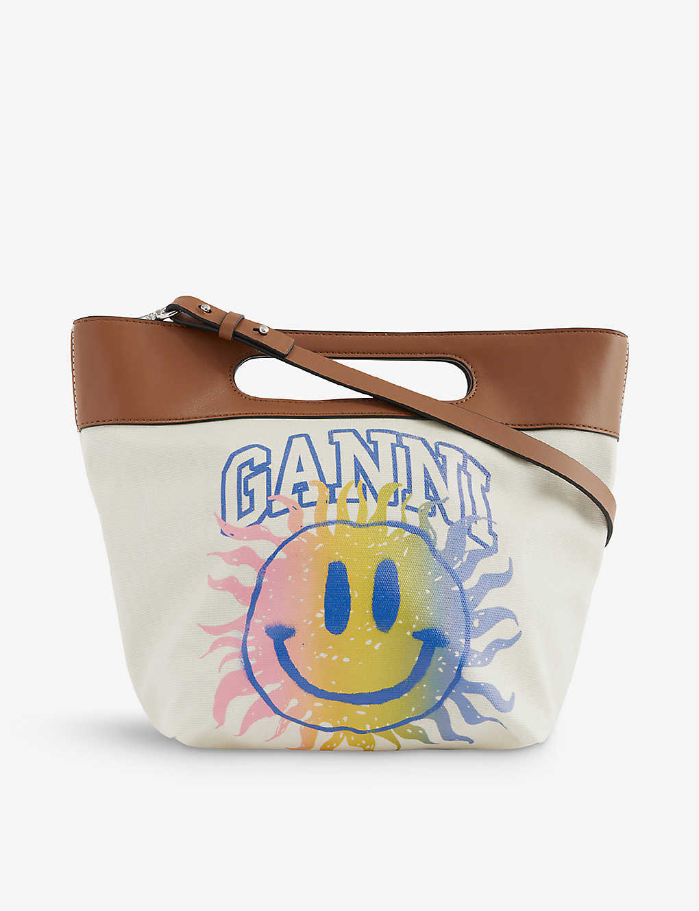 GANNI Smiley Graphic-Print Tote Bag in EGRET | Endource