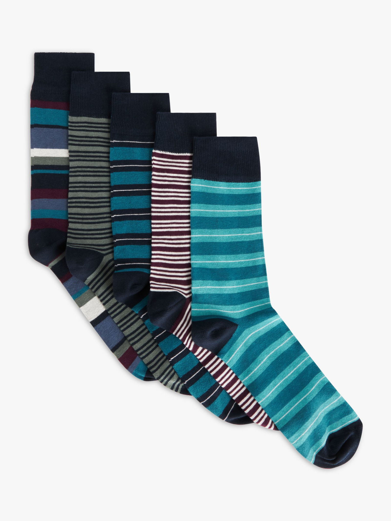 JOHN LEWIS Organic Cotton Rich Assorted Stripe Men's Socks, Pack of 5 ...