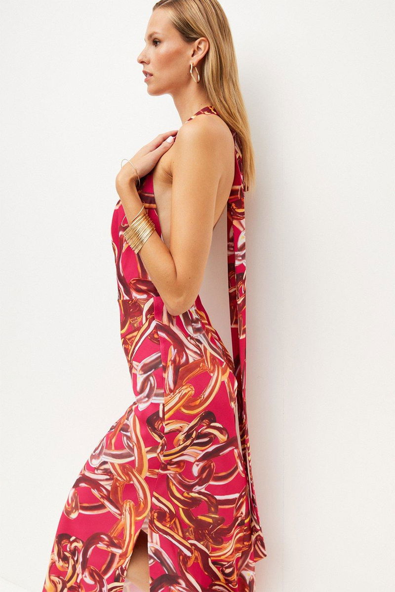 Karen Millen Chain Fluid Crepe Wrap Woven Maxi Dress Endource