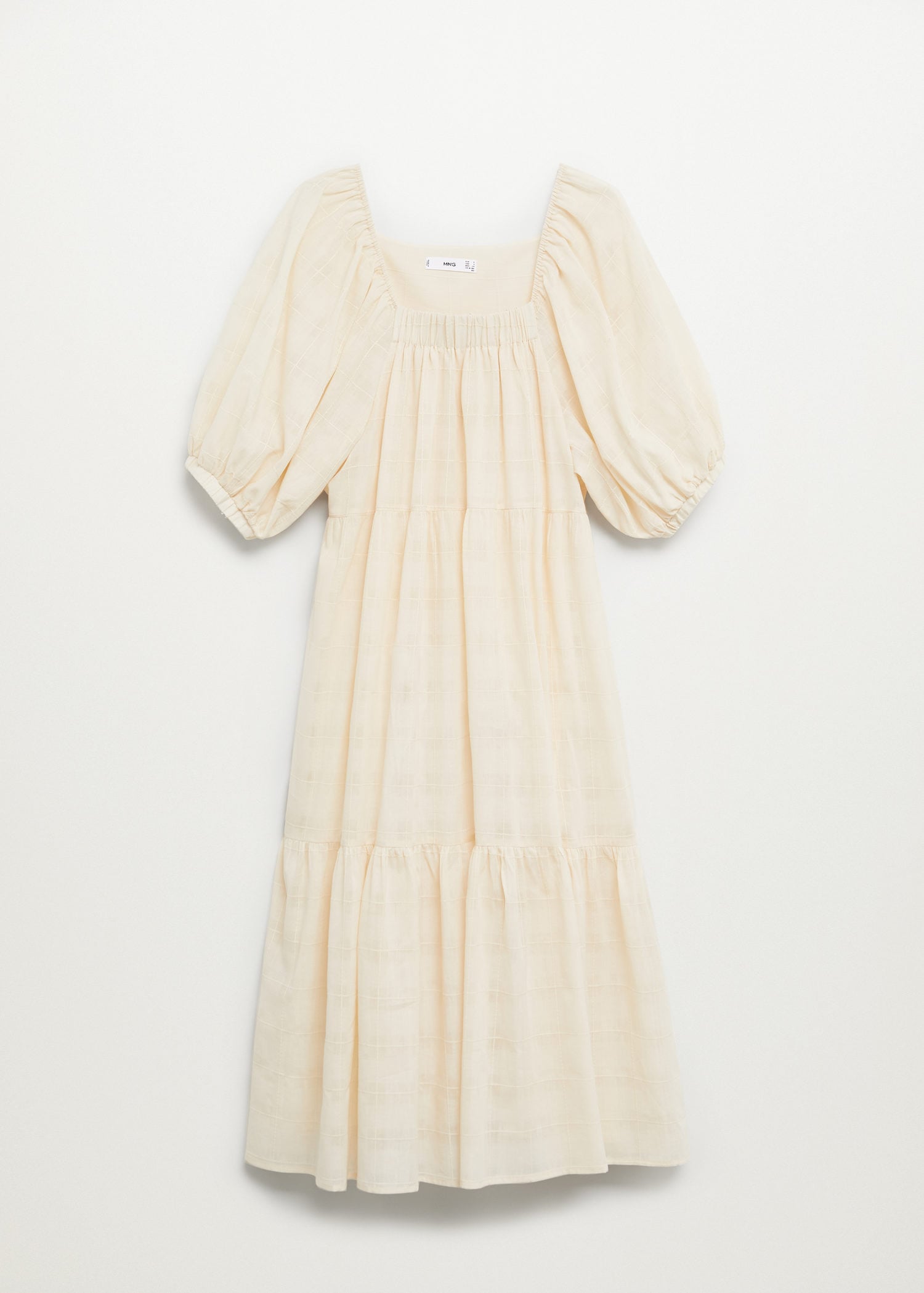 MANGO Puffed Sleeves Cotton Dress in Ecru | endource
