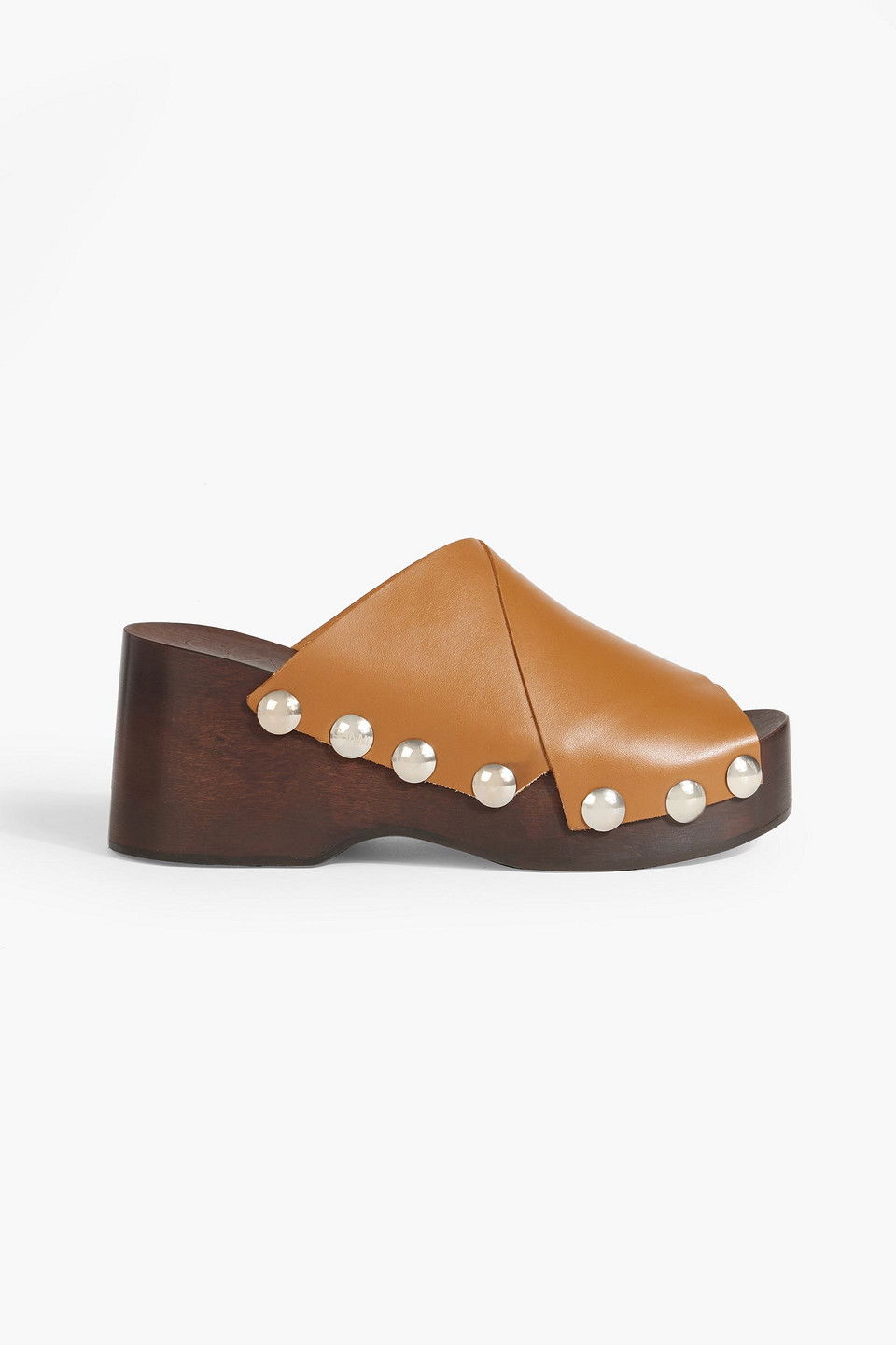 GANNI Studded Leather Platform Mules in Brown | Endource