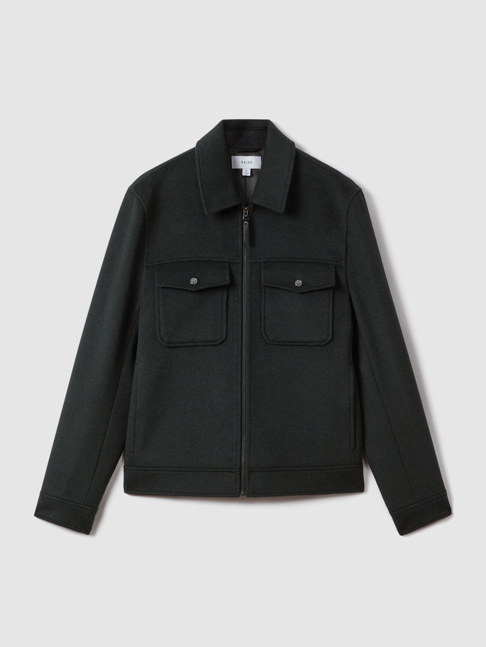 REISS Peridoe Wool Blend Zip-Through Jacket in Dark Forest Green | Endource