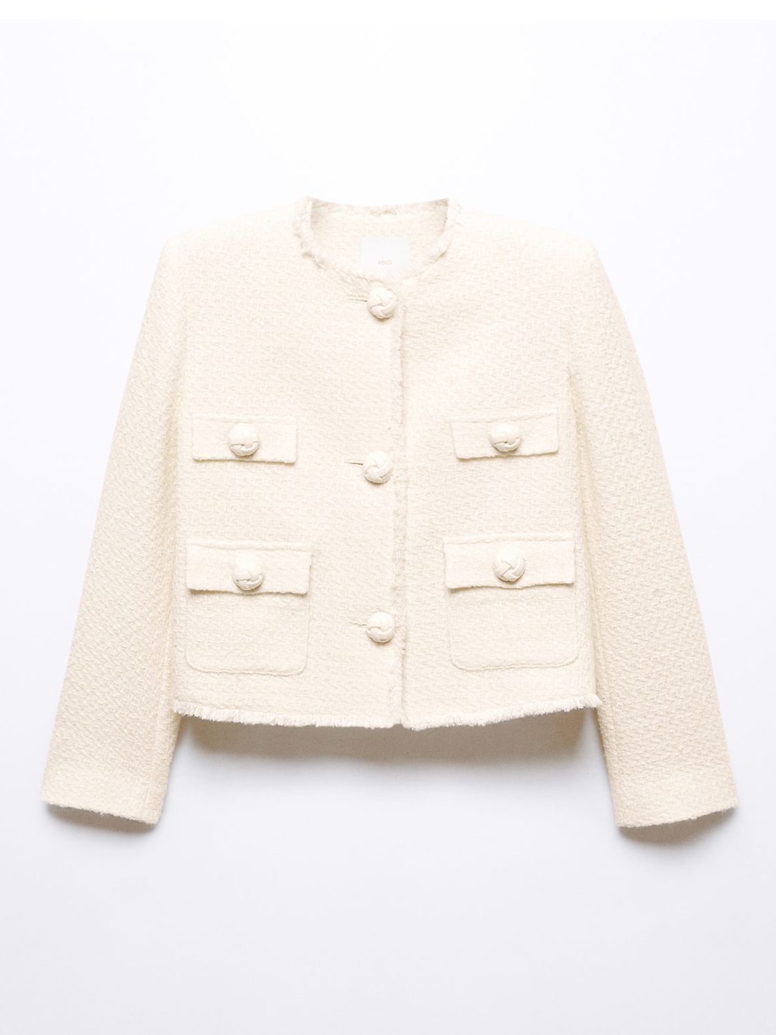 MANGO Wintour Pocket Tweed Jacket in Light Beige | endource