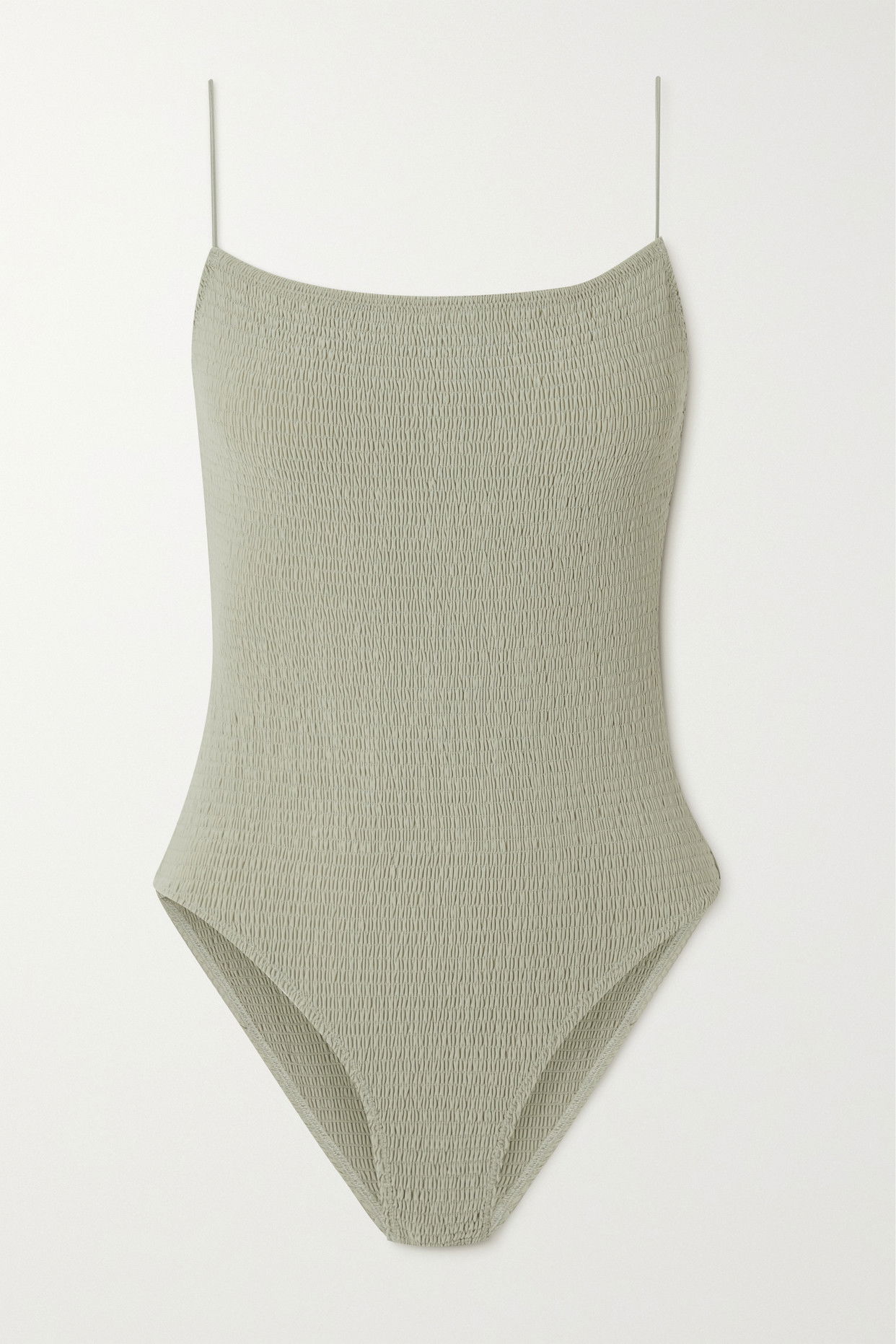 TOTEME Shirred Recycled Swimsuit in Gray | endource