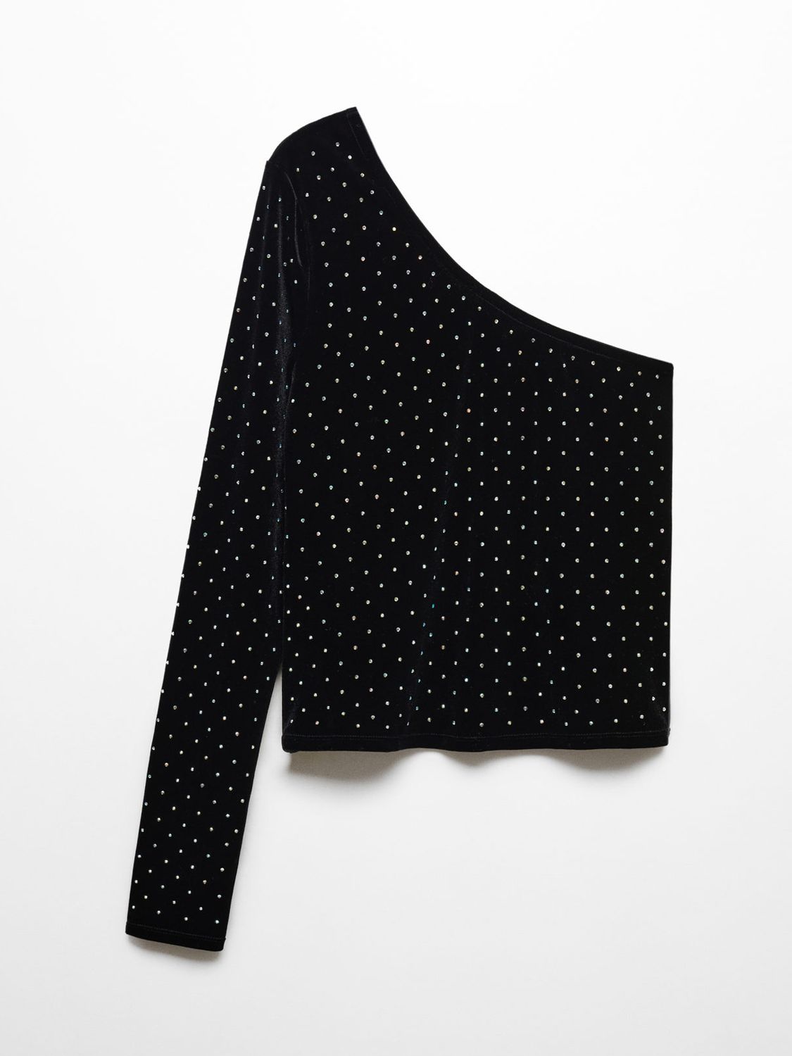 MANGO Xtach Asymmetric Sequin Top in Black | endource