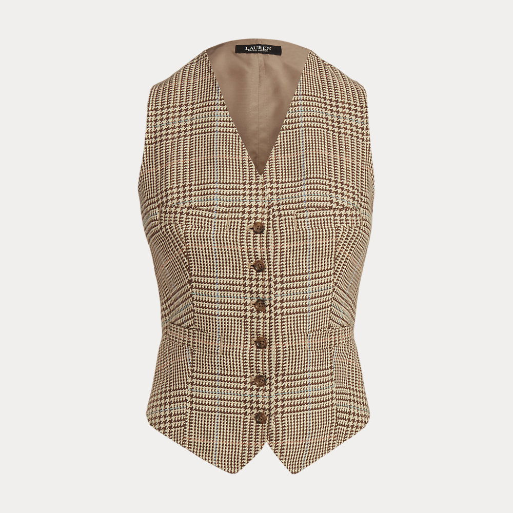 LAUREN RALPH LAUREN Plaid Linen-Blend Tweed Waistcoat in Multi | endource