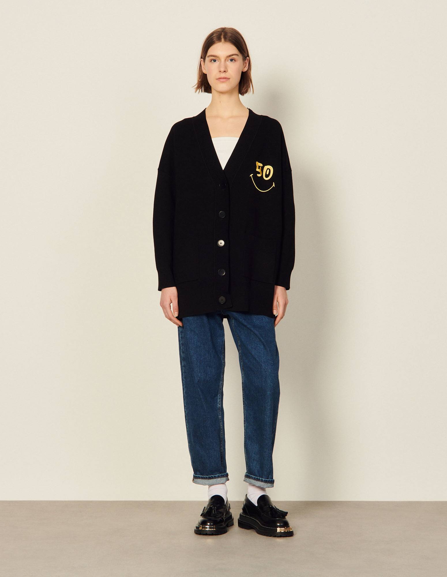 SANDRO Smiley® Knit Coatigan in Black | endource