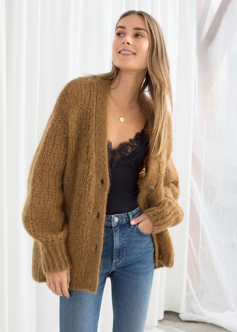 & OTHER STORIES Oversized V-Neck Cardigan in Brown | Endource
