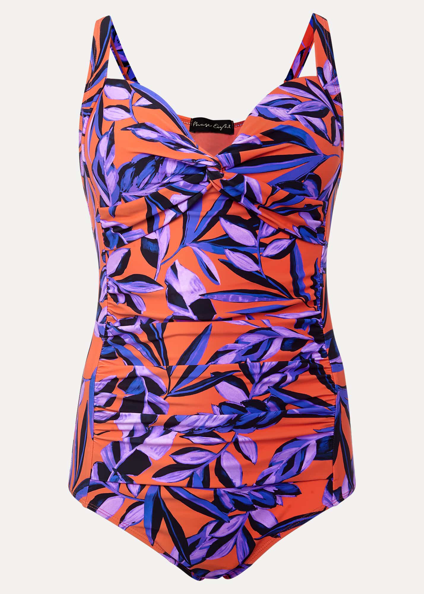 PHASE EIGHT Leaf Print Swimsuit in Purple/Orange | endource