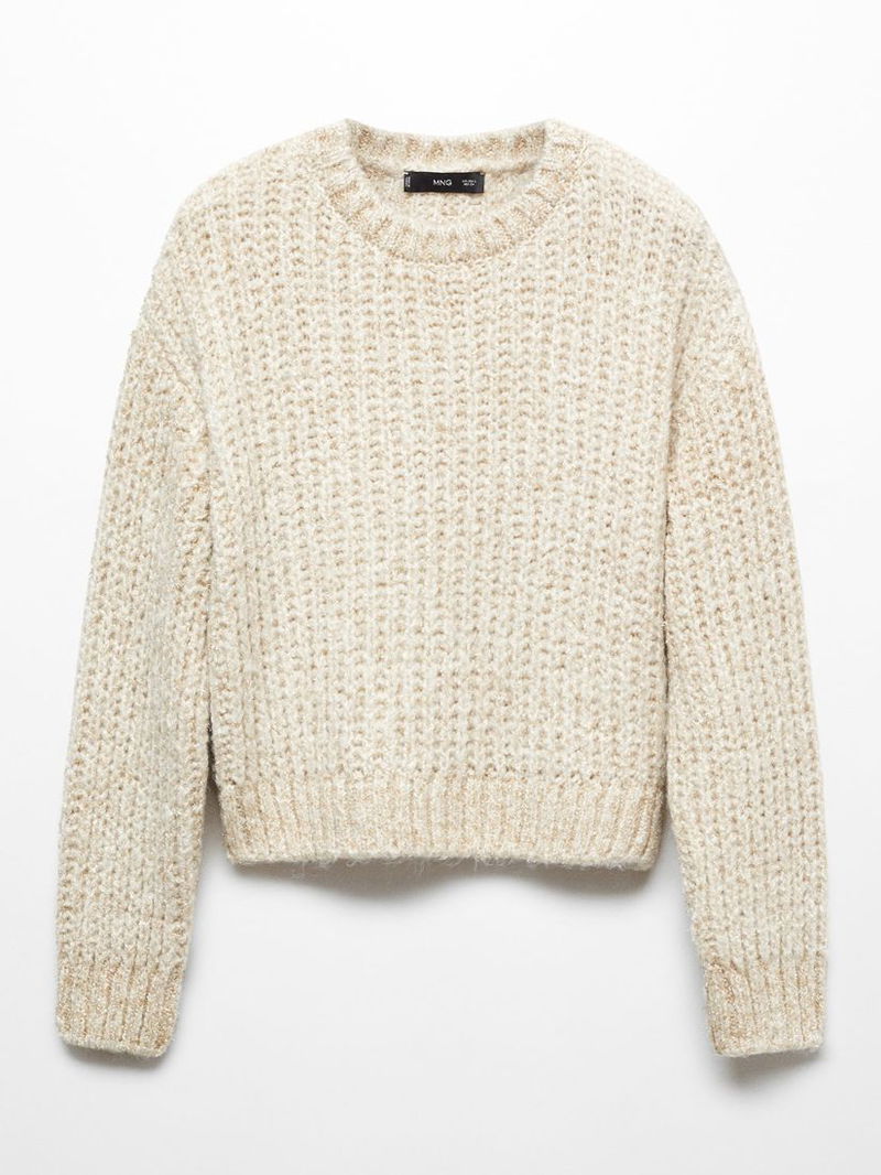 MANGO Golden Metallic Thread Jumper in Light Beige | endource