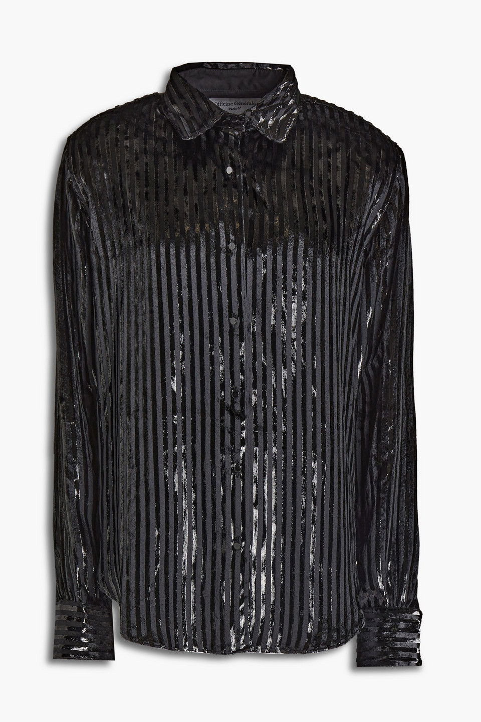 OFFICINE GÉNÉRALE Iris Fil Coupé Velvet Shirt in Black | endource