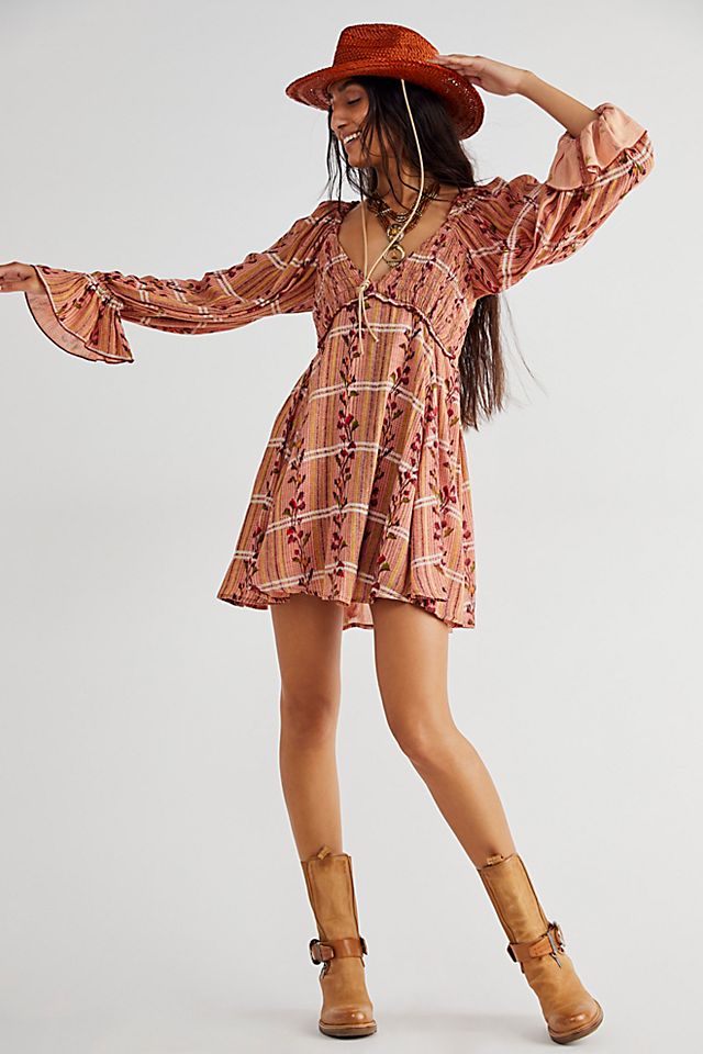 FREE PEOPLE Jackie Mini Dress in Rust Combo | endource