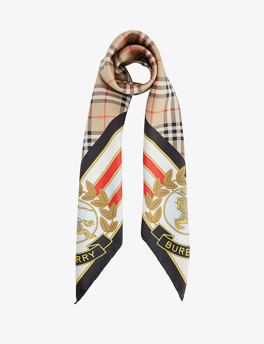 BURBERRY Montage Check Silk Scarf in Arc Beige/pale Blue | endource