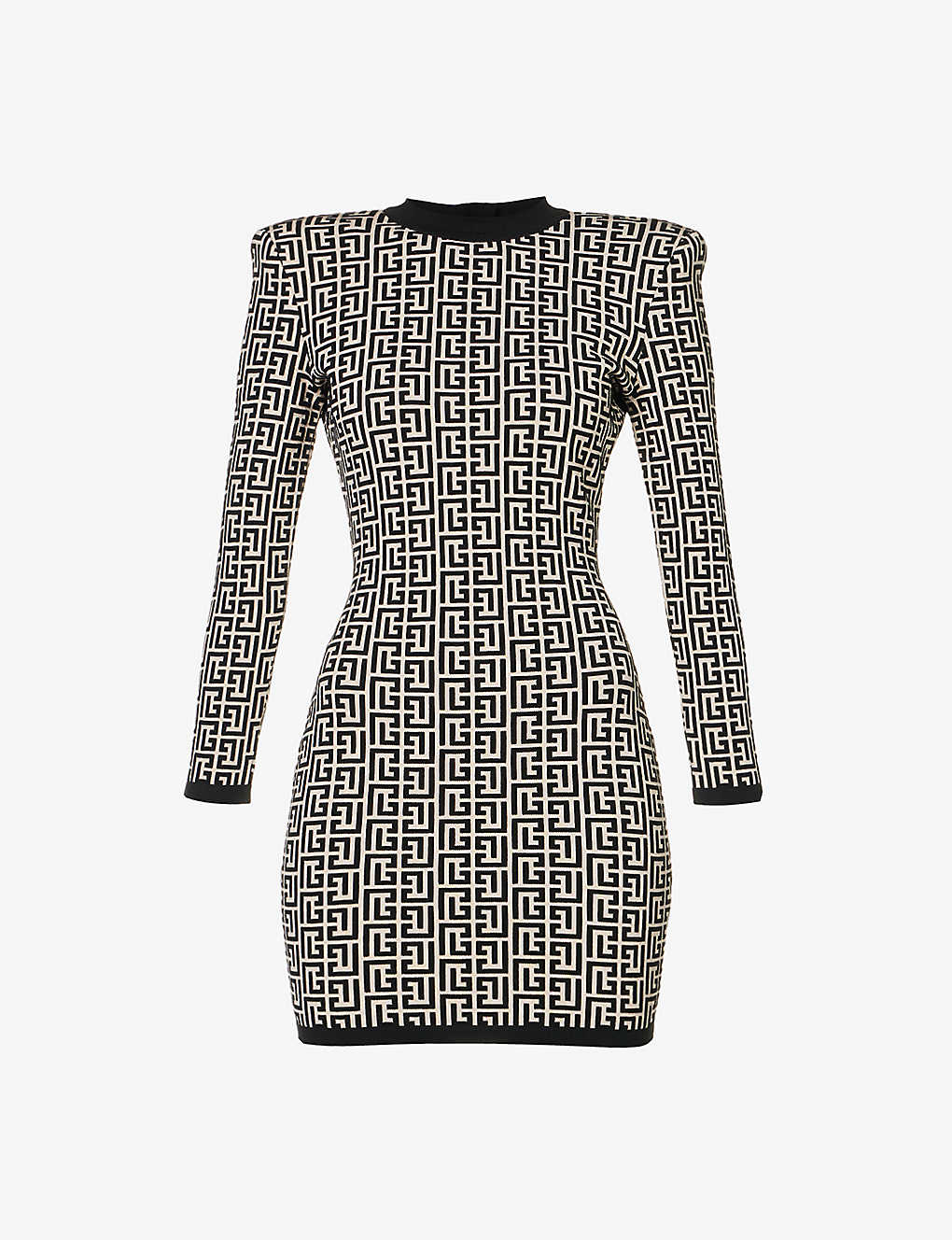 BALMAIN Monogram-Print Mini Dress in Ivoire Noir | endource