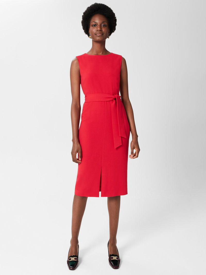 HOBBS Alva Belted Shift Dress in Poppy Red | endource