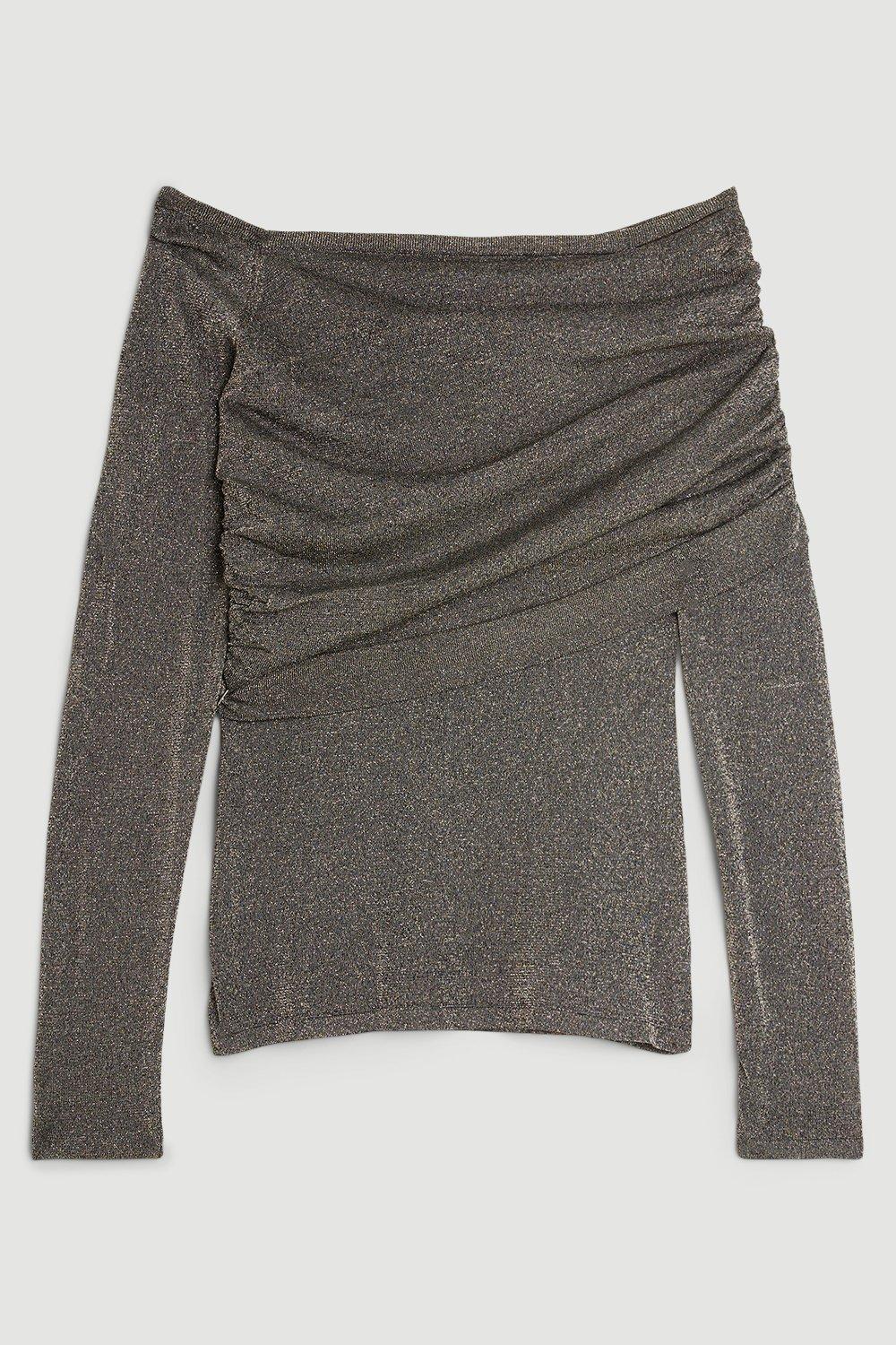 KAREN MILLEN Slinky Metallic Wrap Knit Top in Gold | endource KAREN MILLEN Slinky Metallic Wrap Knit Top in Gold | endource
