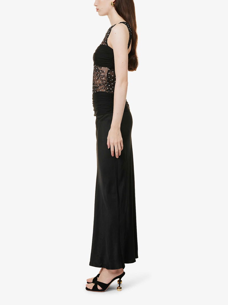 BEC & BRIDGE Pfeiffer Semi-Sheer Maxi Dress in BLACK IVORY | endource