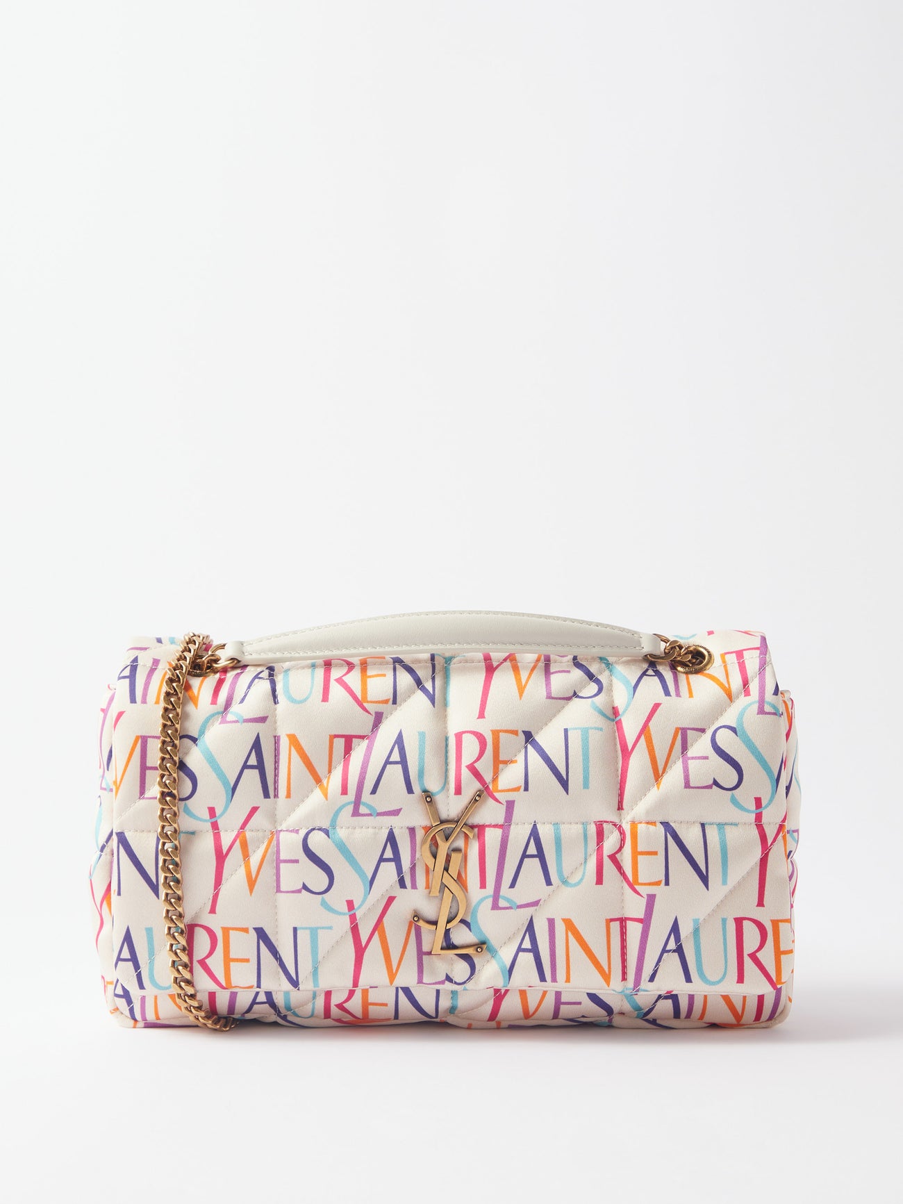 SAINT LAURENT Jaime Medium Logo-Print Satin Shoulder Bag in White ... SAINT LAURENT Jaime Medium Logo-Print Satin Shoulder Bag in White ...