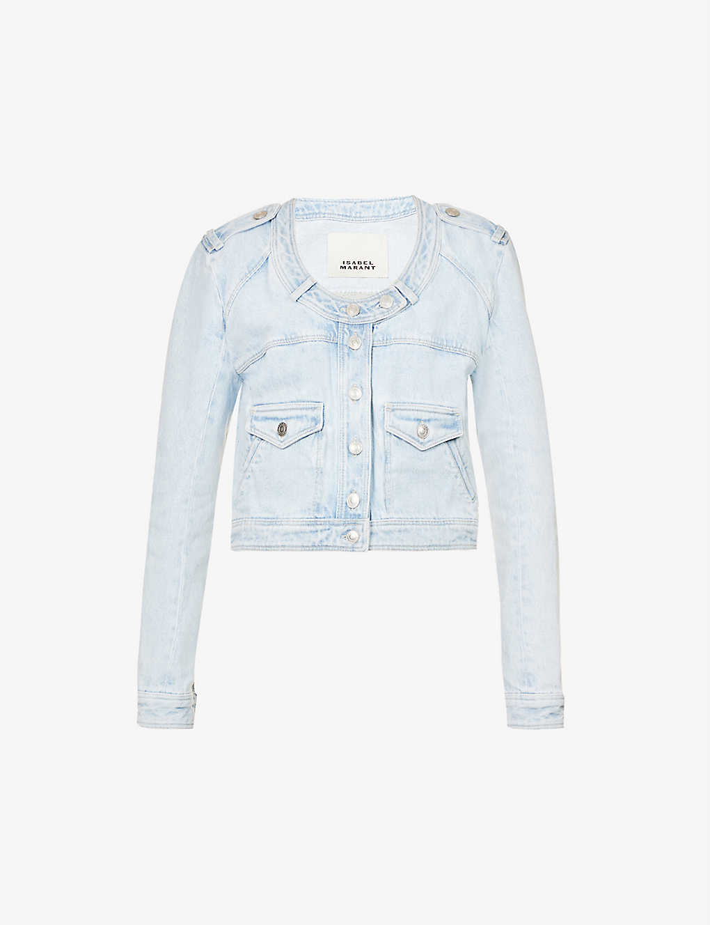 ISABEL MARANT Valene Round-Neck Denim Jacket in LIGHTBLUE | endource