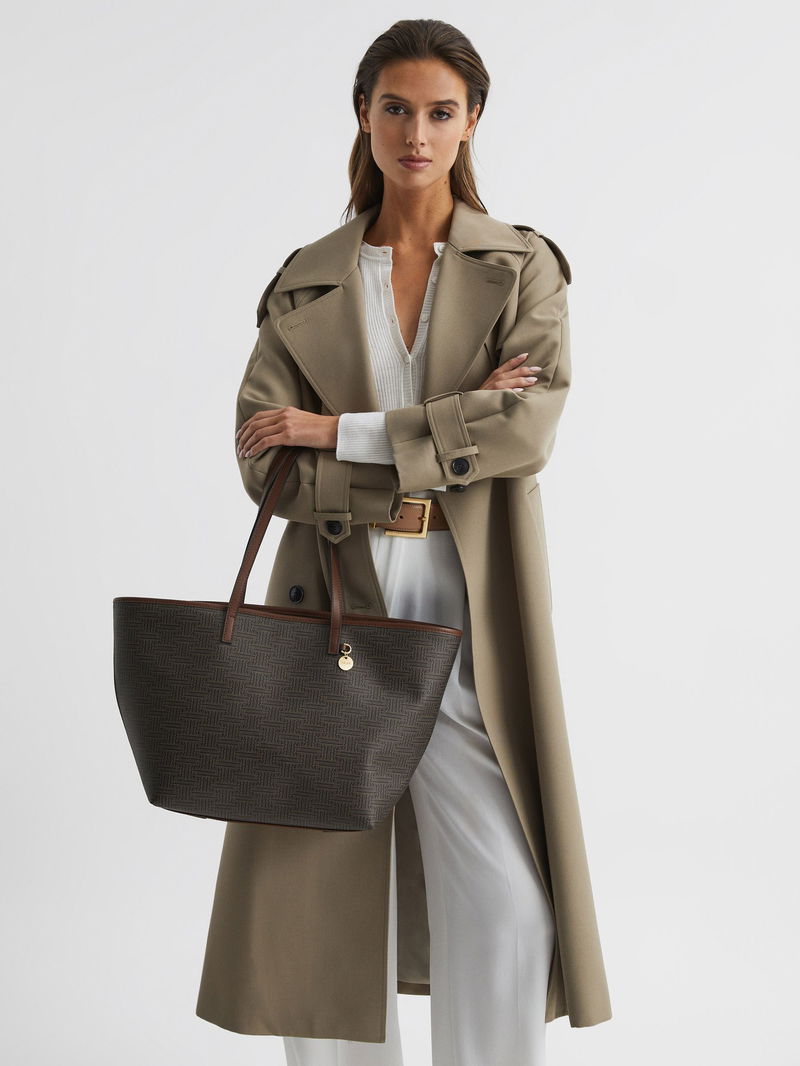 REISS Dani Bloom Logo Tote Bag in Chocolate/Tan | endource