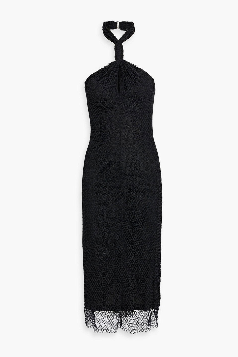 HELMUT LANG Twisted Fishnet Halterneck Midi Dress in Black | endource