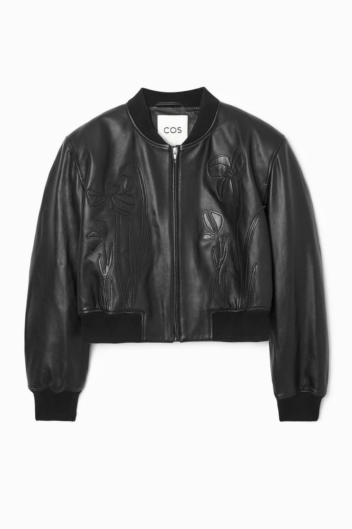 COS Oversized Appliquéd Leather Bomber Jacket in BLACK | endource