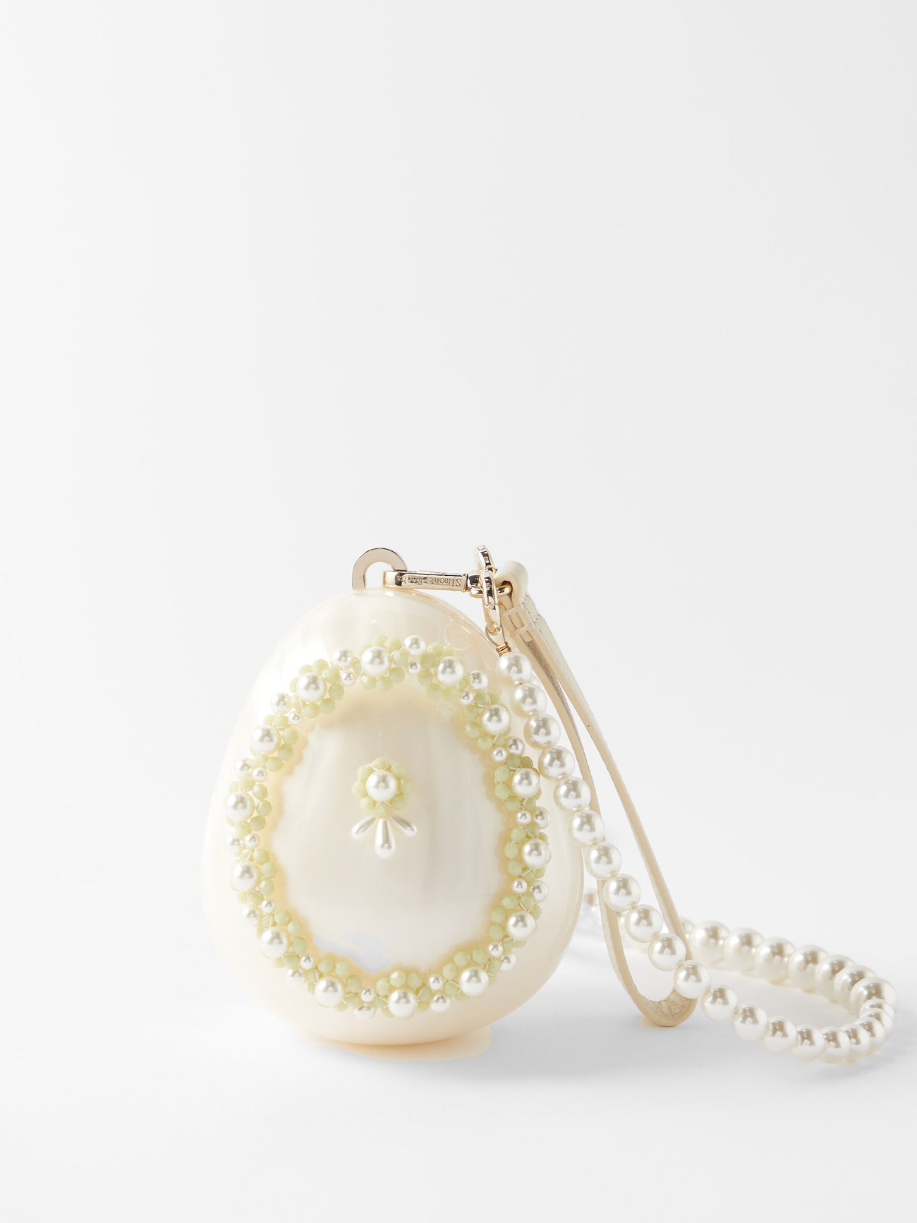 SIMONE ROCHA Egg Beaded Pearl-Effect Clutch Bag in White | endource